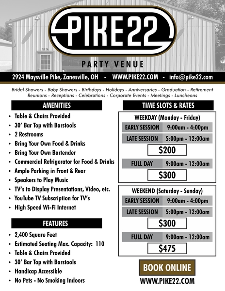 Pike 22 Party Venue | Event Facility for parties, showers, meetings ...